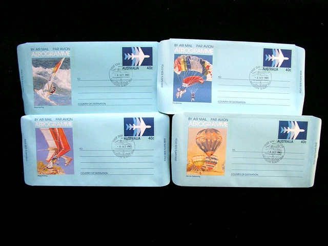 1983. AEROGRAMMES OF Australia. Set Of 4 Designs. 1 Fdi Of Each. $2.30 ...