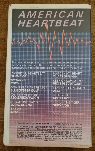 AMERICAN HEARTBEAT VHS PAL Video Tape 1984 CBS Fox Company Rock ...