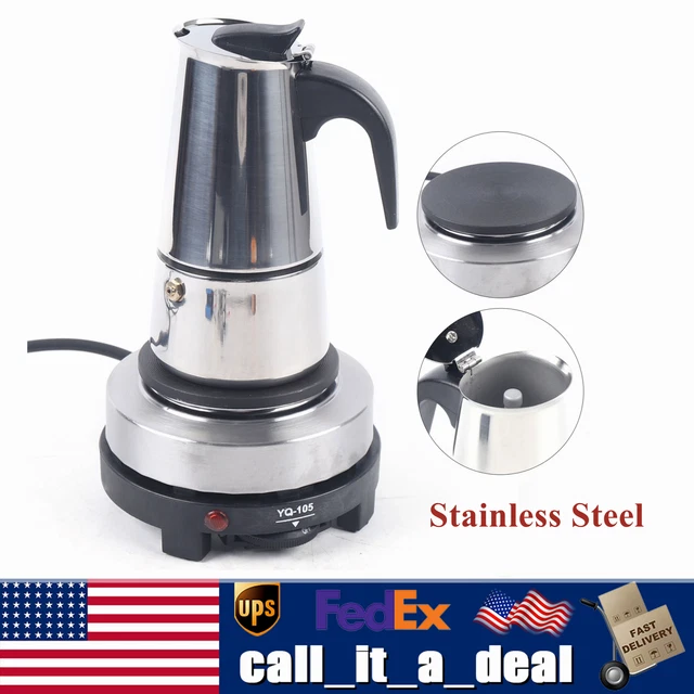 STAINLESS STEEL STOVETOP Espresso Coffee Maker Moka Pot Electric 4 Cups ...