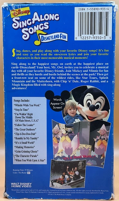 Disney S Sing Along Songs Disneyland Fun Vhs Buy 2 Get 1 Free 5