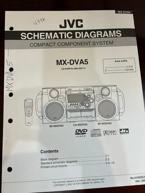 JVC MX-J100 CA-MXJ100 Schematic Diagrams Service Manual **Original** £ ...