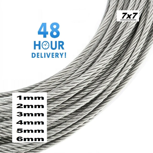 STAINLESS STEEL WIRE Rope Metal Cable Rigging 7 x 7 1mm 2mm 3mm 4mm 5mm 6mm 8mm £2.35 - PicClick UK