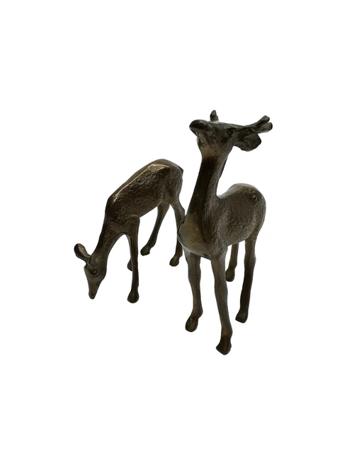 VINTAGE BRASS DEER Reindeer Statue Pair Buck Doe Mid Century Modern MCM ...