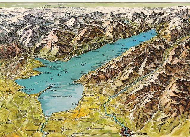AK MAP, LANDKARTE, Panoramakarte **LAGO DI GARDA - GARDASEE** 66 EUR 1 ...
