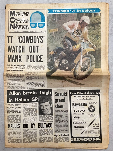 MOTOR CYCLE NEWS - 21 April 1971 - Bonneville, Gold Star - Vintage ...