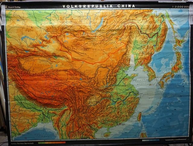 VINTAGE ROLLABLE MAP China Wall Chart Asia Poster Asian Countrycore ...