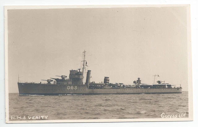 HMS VERITY ADMIRALTY Modified W-class Destroyer Royal Navy RP PC £10.00 ...