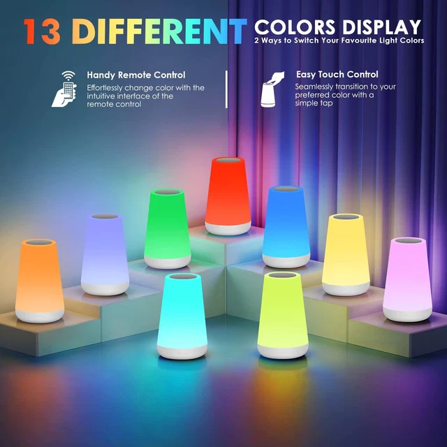 RGB COLOR CHANGING Night Light Touch Remote Control USB Rechargeable ...