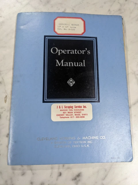 CLEVELAND HOBBING MACHINE Operator Service Manual Churchill Redman ...
