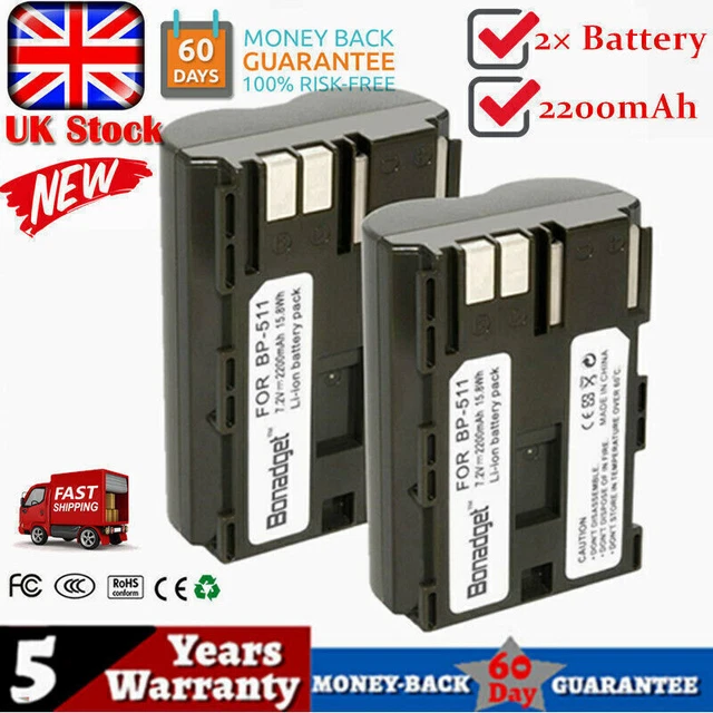 2X BP-511 BP-511A 2200mAh Rechargeable Battery For Canon EOS 10D 20D ...