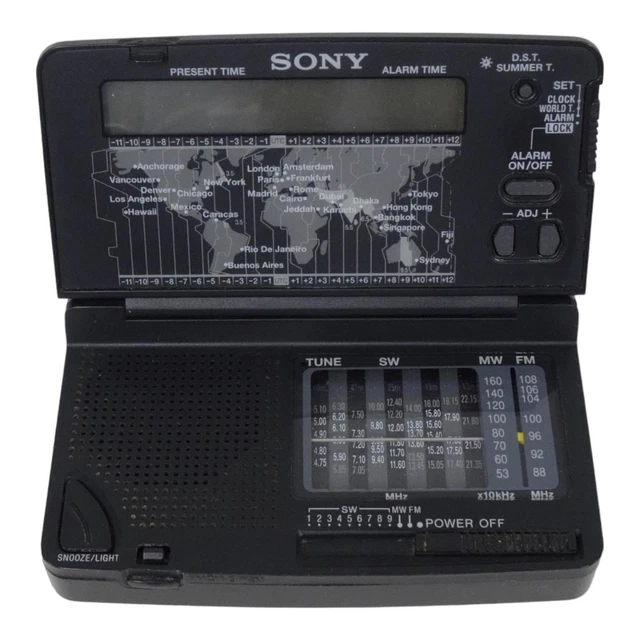 SONY ICF-SW12 HORA Mundial FM/SW1-9 MW 11 Bandas Receptor con Reloj ...