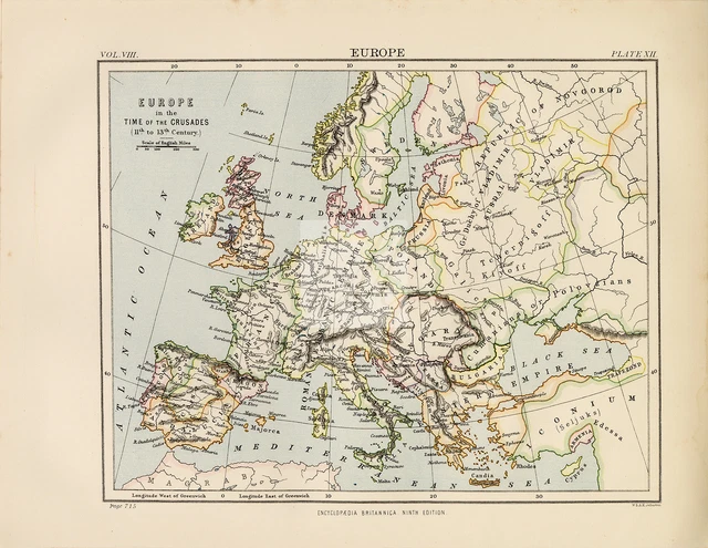 ENCYCLOPEDIA BRITANNICA 1880 - Vintage Map of Europe #F880 £9.00 ...