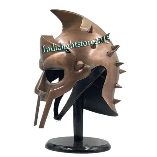 MEDIEVAL GLADIATOR VIKING Copper ARMOR HELMET with Black wooden stand ...