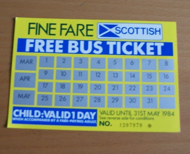 1980'S FINE FARE Scottish Free Bus Ticket SCRATCH CARD Fife Highland ...