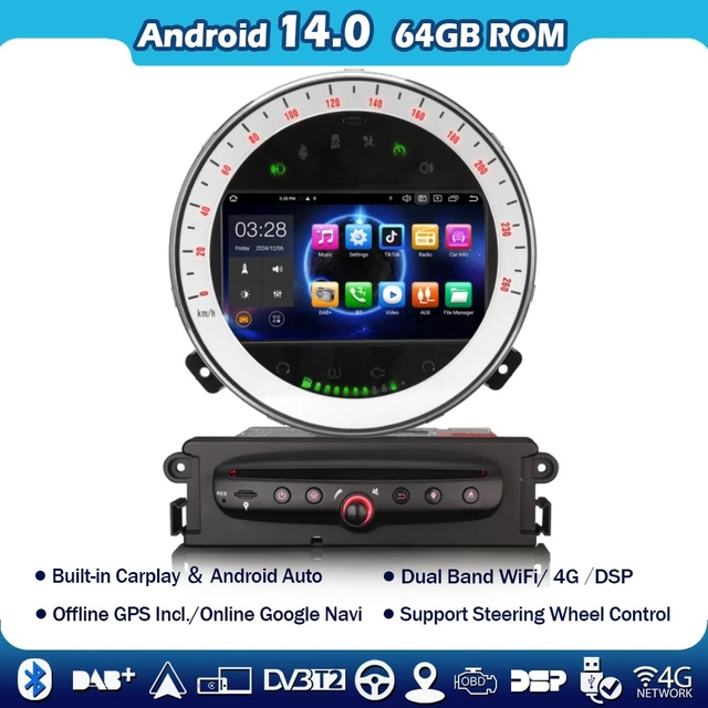 8-CORE 64GB ANDROID 14 Autoradio BMW Mini Cooper R56 Countryman CarPlay ...