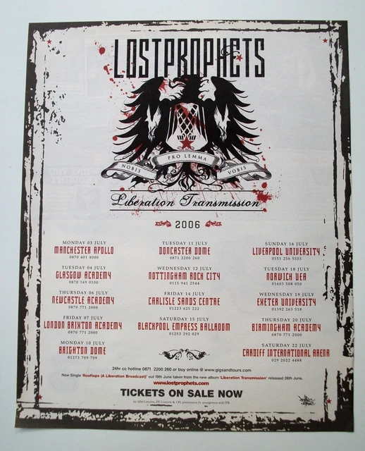 LOST PROPHETS - UK TOUR DATES- 2006 - ORIGINAL MUSIC POSTER SIZE 31 x ...