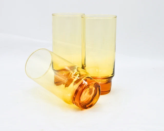 VINTAGE AMBER GLASS Hi Ball Tumblers - Set of 3 Mid-Century Crown ...