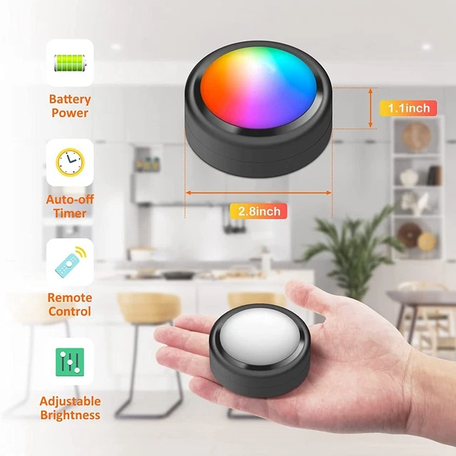 16 COLORS RGB LED Puck Lights with Remote for Closet,Bedroom X3V92080 £ ...