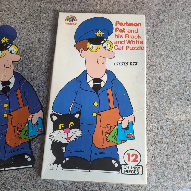 VINTAGE POSTMAN PAT and his Black and White Cat Jigsaw Puzzle 12 Pieces ...