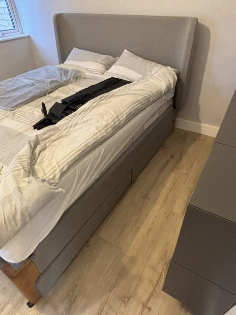 MADE.COM ROSCOE GREY King Bed Frame Grey Fabric with Mattress and ...