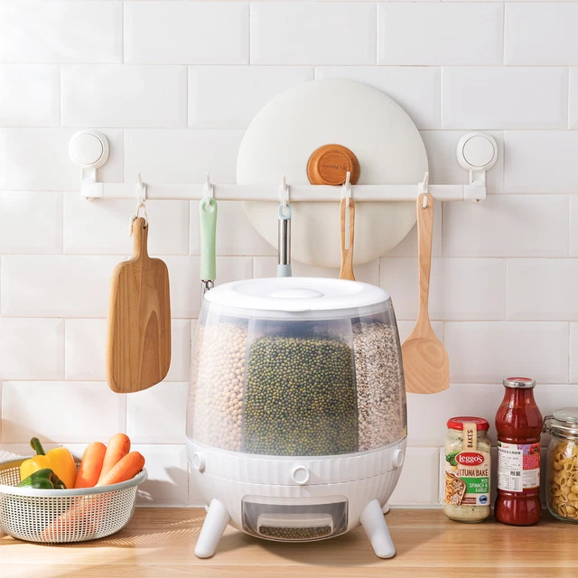 6 GRID ROTATING Cereal Rice Dispenser Grain Dry Food Storage Container ...