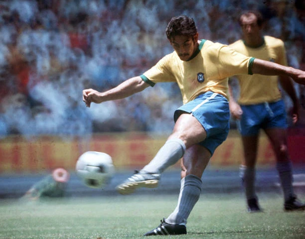1970 WORLD CUP Finals Mexico Brazil's Rivelino shoots at goal duri- Old ...