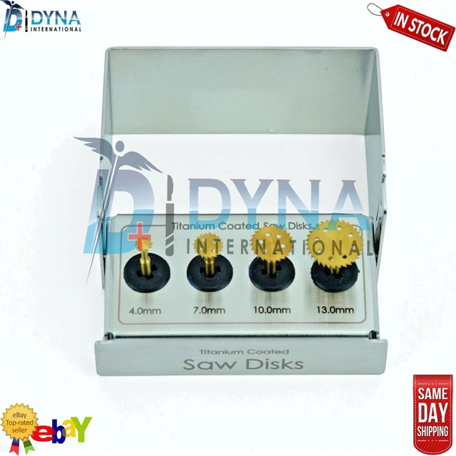 DENTAL IMPLANT SAW Disks Kit Gold Titanium NiTride Coated 4pcs 4mm 7mm ...