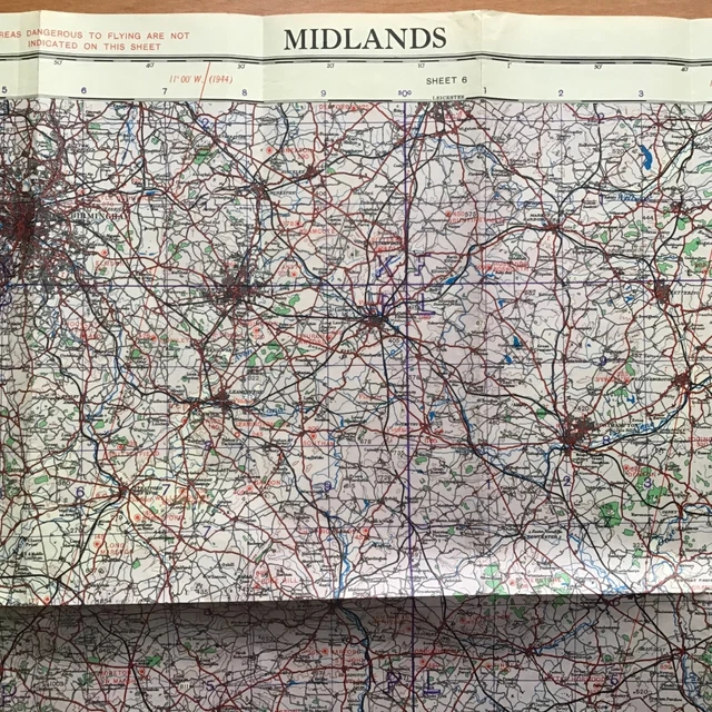ORIGINAL WW2 BRITISH War Office 1/4-Inch Air Map Of The Midlands, 1943 ...