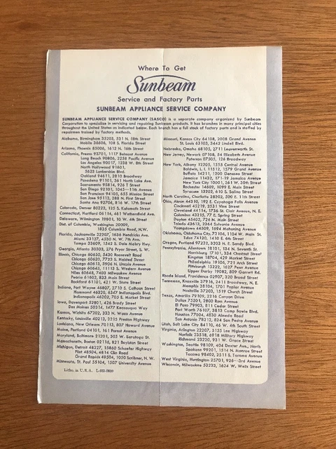 VINTAGE SUNBEAM AUTOMATIC Cooker Deep Fryer 1960s Manual Recipes ...