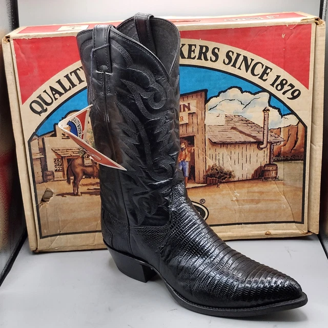 VINTAGE JUSTIN MEN'S 8105 Size 10.5D All Black Iguana Lizard Boots w ...