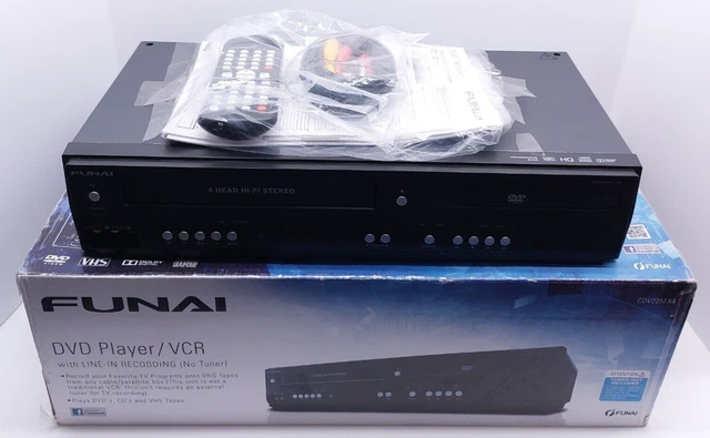 FUNAI CDV225FX4 DVD VCR Combo VHS Player Recorder Box Remote Cords LIKE ...