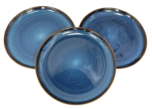 FOX & IVY Azzura Stoneware Dinner Plates Set of 3 Dishwasher Microwave ...