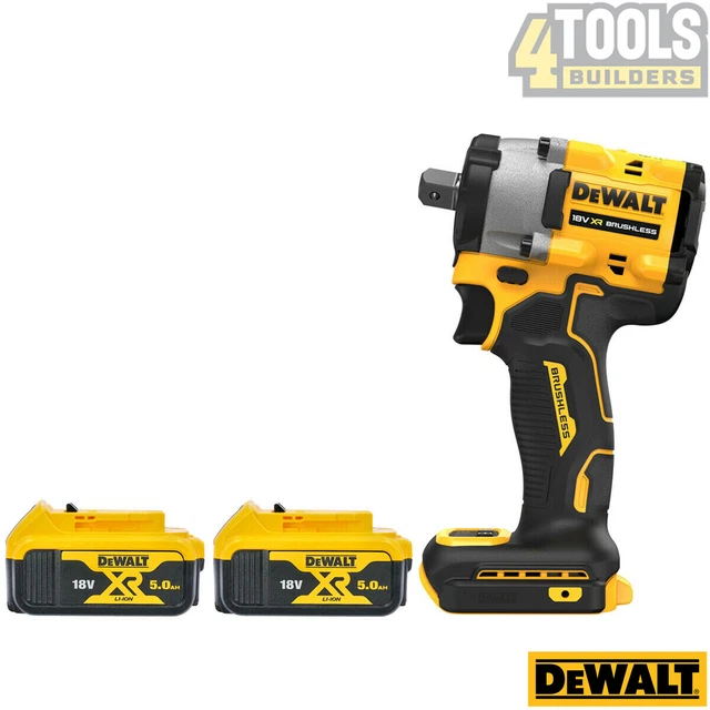 DEWALT DCF922 18V XR Brushless 1/2" Detent Pin Impact Wrench + 2 x 5Ah ...