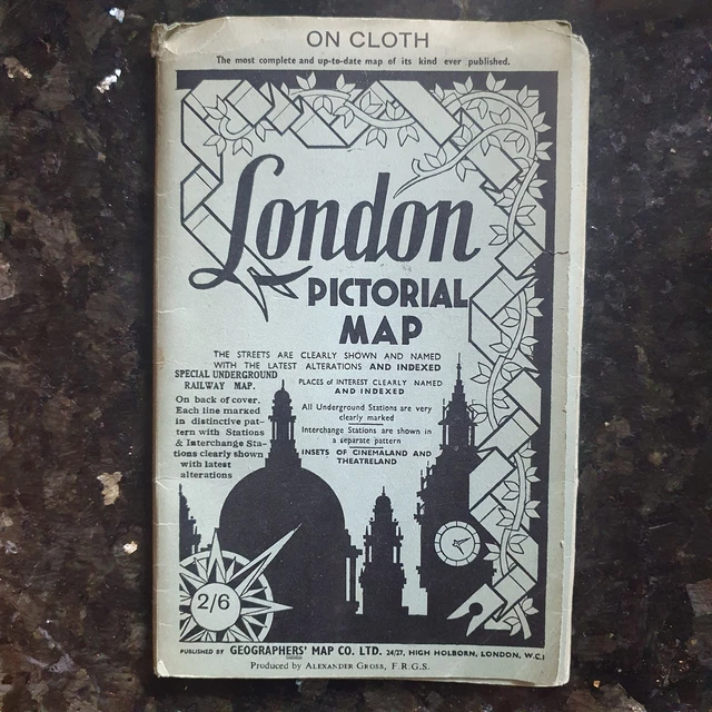 VINTAGE 1938 PICTORIAL Geographer's Map Co LONDON Interests Cinema ...