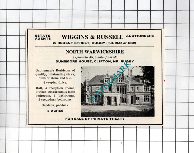 DUNSMORE HOUSE CLIFTON Warwickshire Small House Sale Advert - 1967 £6. ...