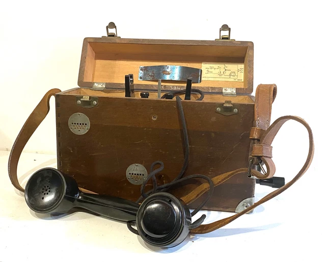Ancien TÉlÉphone De Campagne Militaire Allemand Ww1 Ww2 Caisse Bois