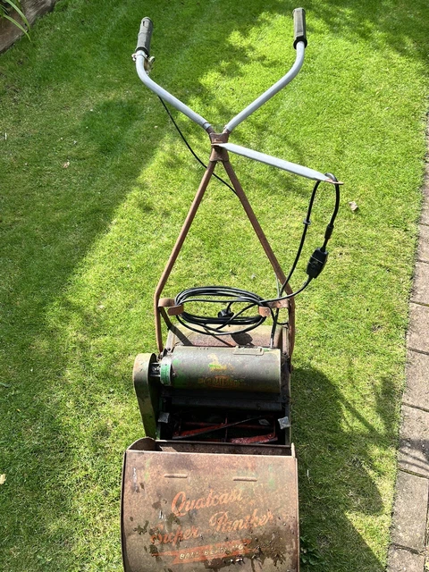 VINTAGE QUALCAST SUPER Panther Electric lawnmower & grass box. £10.00 ...