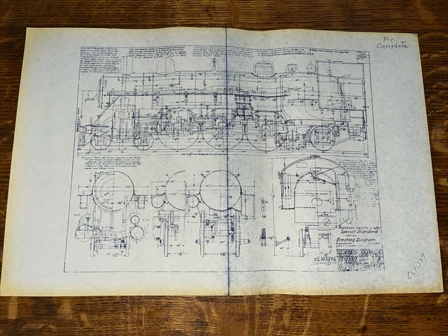 ORIGINAL VINTAGE RAILROAD Locomotive Train Blueprint Diagram Drawing 17 ...