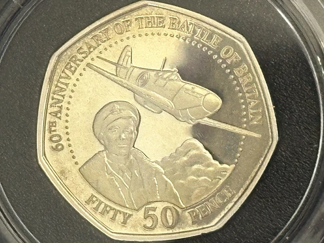 BATTLE OF BRITAIN 60th Anniversary 2000 Guernsey 50p Coin COA 925 ...