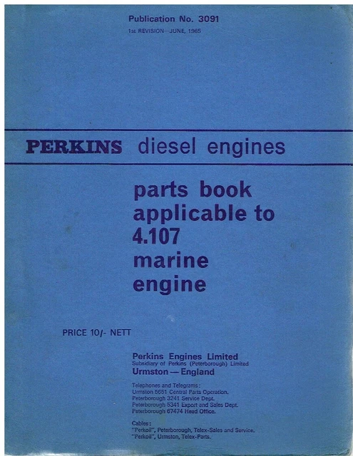 PERKINS 4.107 MARINE Diesel Engine Original 1965 Factory Parts ...