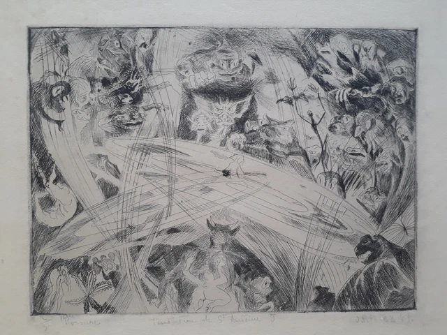 GRAVURE MODERNE, EAU-FORTE, Tentation de Saint Antoine, JP POTEZ, 1949 ...