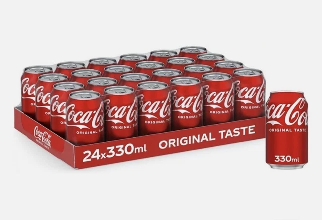 COCA COLA ORIGINAL Taste Coke 330ml Pack of 24 Cans Fizzy Soft Drink ...