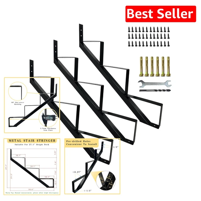 HEAVY-DUTY 3-STEP STAIR Stringers - Metal Riser Solution for Indoor ...