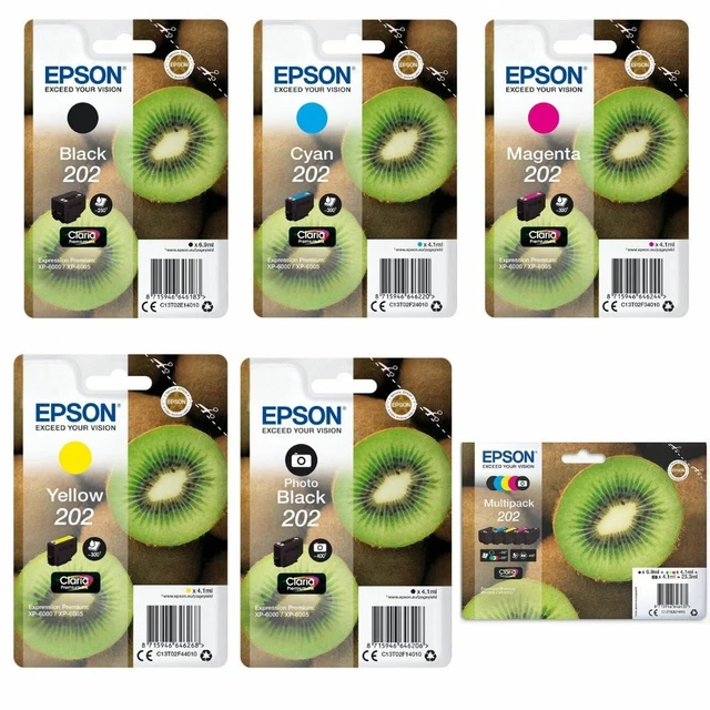 GENUINE EPSON 202 Kiwi Premium CMYK/Multipack Ink Cartridge for XP-6005 ...