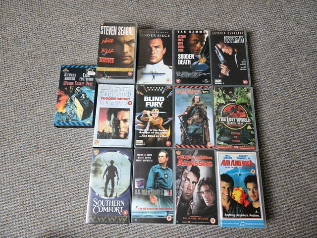VHS ACTION MOVIE Bundle X13 Jurassic Park. Van Damme. Mel Gibson Clint ...