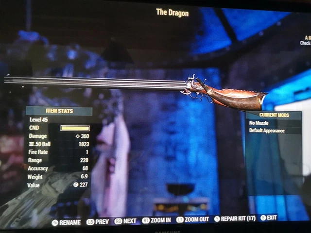 FALLOUT 76 THE DRAGON Black Powder Rifle lvl45 Xbox One Very Rare EUR 3 ...