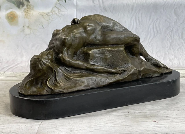 FONTE SIGNÉE ORIGINAL Chair Femelle Bronze Sculpture Marbre Base Statue ...