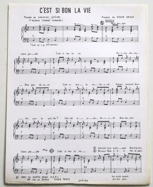 PARTITION VINTAGE SHEET music JACQUES VAILLANT : C'est Si Bon la Vie ...