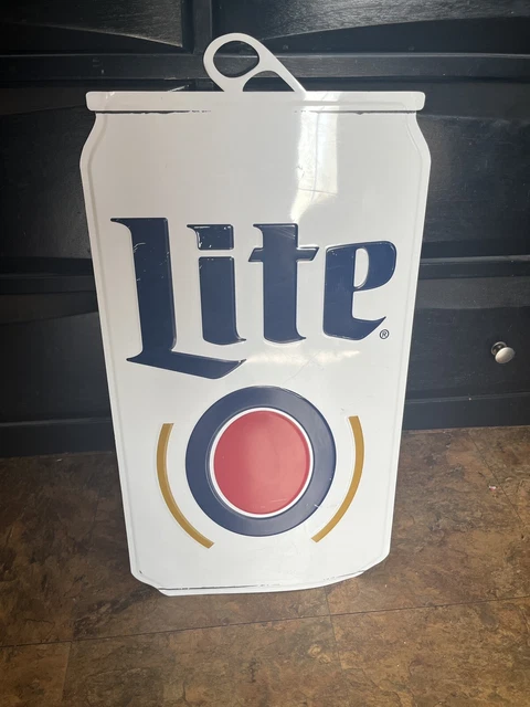 MILLER LITE LARGE Metal Tin Beer Can Shaped Promo Sign 23” H x 12.5” W ...