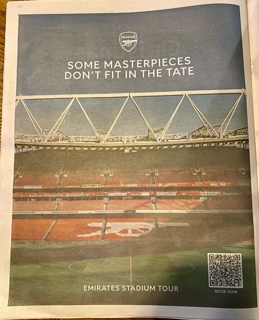ARSENAL FC GUNNERS Masterpiece Emirates Stadium Newspaper Advert Poster ...